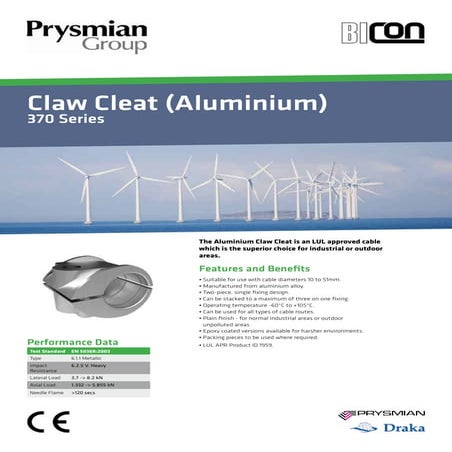 Prysmian BICON 370 Claw Cable Cleats - Spec Sheet | PDF