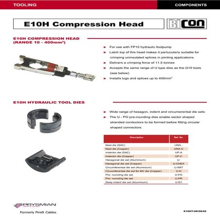 Prysmian BICON E10H Compression Head | PDF