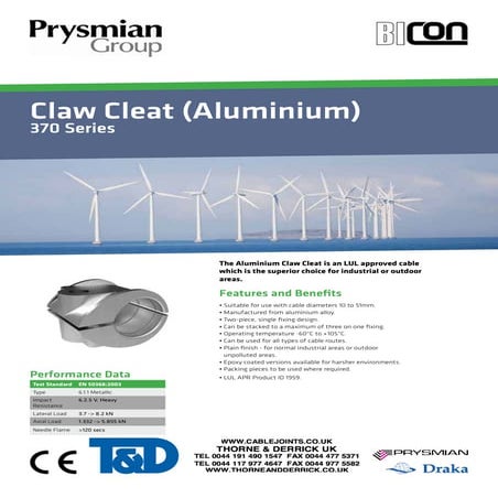 Prysmian Bicon Cable Cleats - Prysmian Telcleat 385 Series | PDF