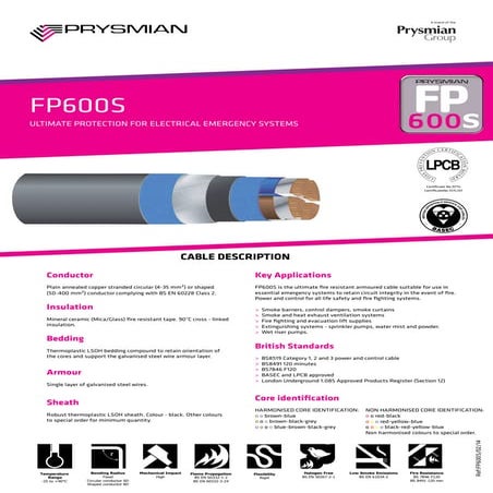 Prysmian FP600S Multicore Fire Resistant Cables | PDF