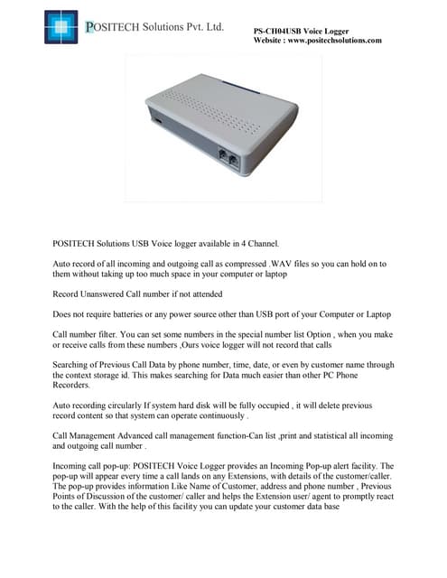 POSITECH 16 Line Telephone Call Recording Device | PDF