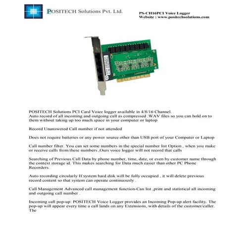 POSITECH 16 Line Telephone Call Recording Device | PDF