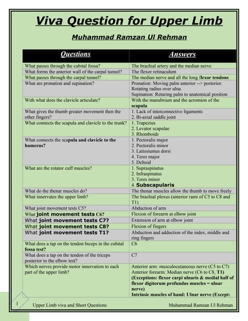 Anatomy viva questions and one liners with answers Question bank. | DOCX
