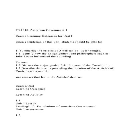 PS 1010, American Government 1 Course Learning Outcom.docx