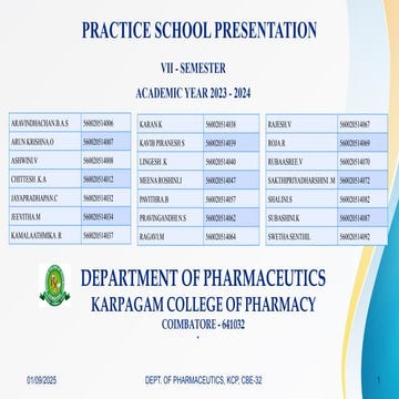 (PS) Practice School Modules (B Pharm 7th Semester ). | PPTX