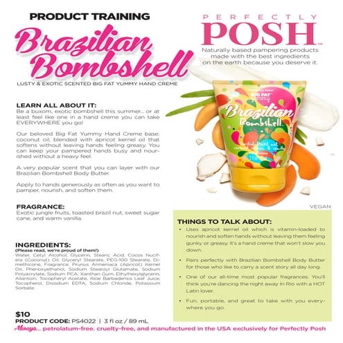 Perfectly Posh Brazilian Bombshell Big Fat Yummy Hand Creme | PDF ...