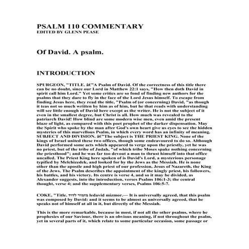 Psalm 110 commentary | PDF | Christianity | Religion & Spirituality