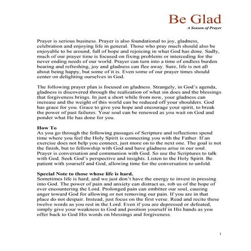 Be Glad - A Prayer Plan to Increase Joy | PDF