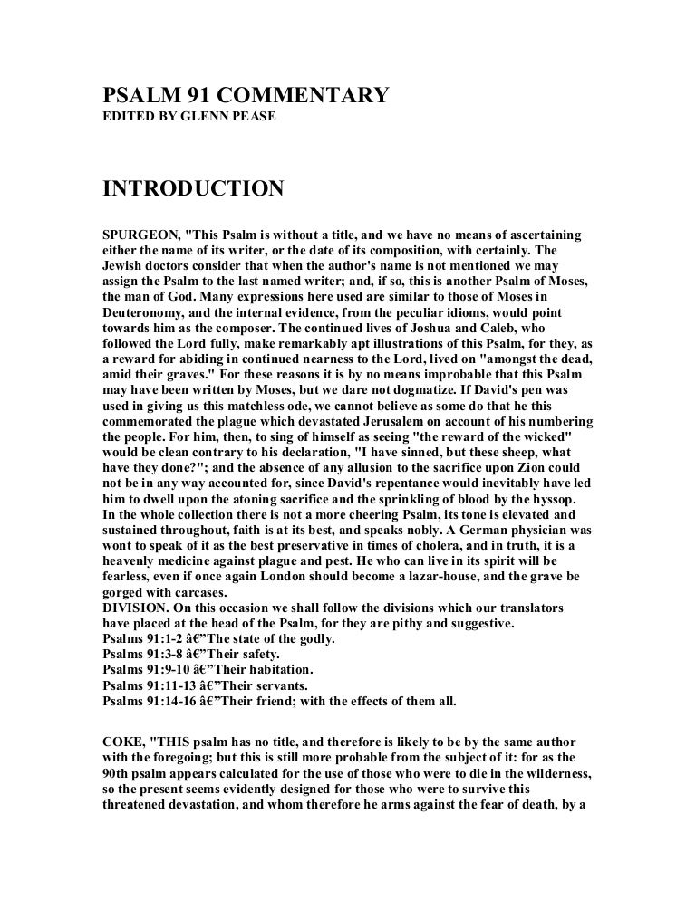 Psalm 91 Commentary Psalm 91 Commentary