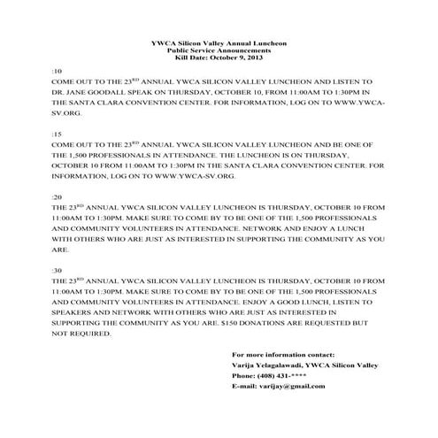 PSA Example | DOCX | Non-Profit Organizations | Industries