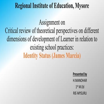 Pschology identity status by james marcia ppt | PPTX