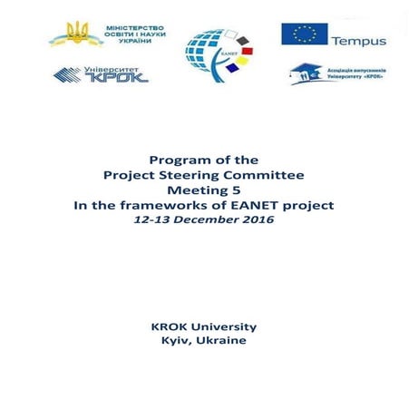 Program of the Project Steering Committee Meeting 5 In the frameworks ...