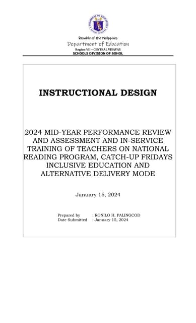 Training Design for DepEd Cluster-Based INSET 2024 | DOCX