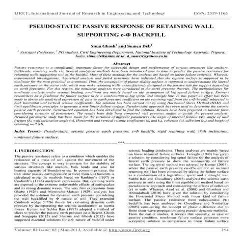 Pseudo static passive response of retaining wall supporting c- backfill ...