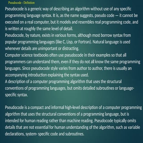 Pseudocode Noteigcse Computer Sciences Ppt 4990