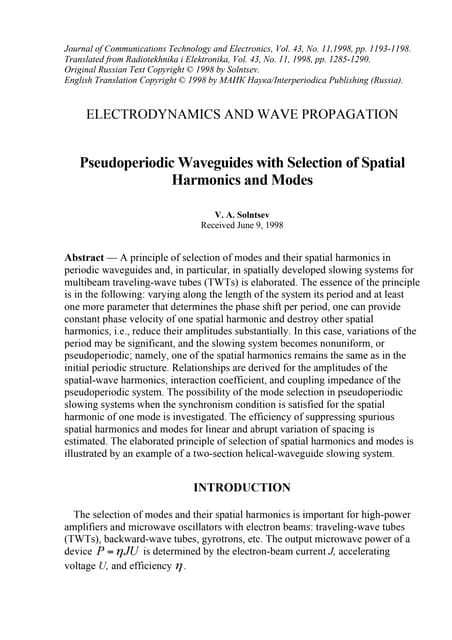Spatial And Frequency Selection Of Waves In Pseudoperiodic Slow Wave Structures Pdf Physics