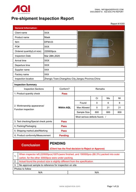 fabric inspection sample report.pdf | Needlework | Arts and Crafts