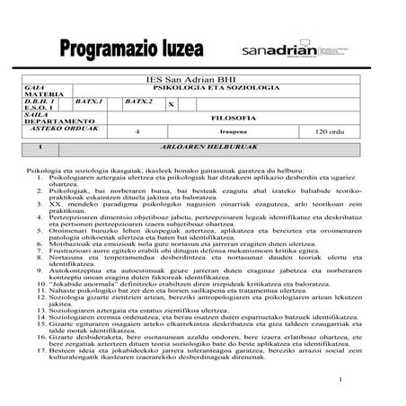 Psikologia eta soziologia: programazioa | PDF