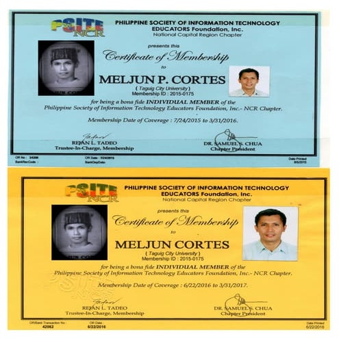 PSITE Certificate Individual Member TCU 2015 2016 | PDF
