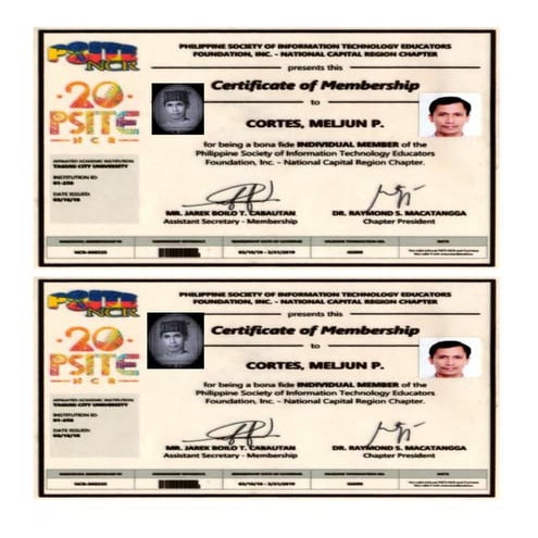 PSITE Certificate Individual Member TCU 2018 | PDF