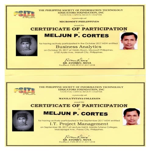 PSITE Certificate IT Project Mgmt BUSINESS Analytics | PDF