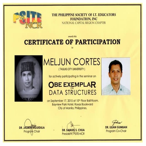 PSITE Certificate OBE Exemplar on Data Structures | PDF