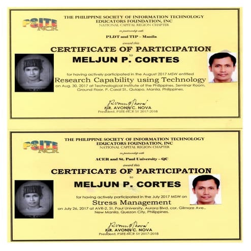 PSITE Certificate STRESS Mgmt RESEARCH Capability July-August 2017 | PDF