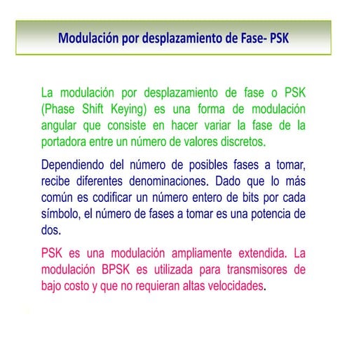 La modulación por desplazamiento de fase o PSK (Phase Shift Keying) | PPTX