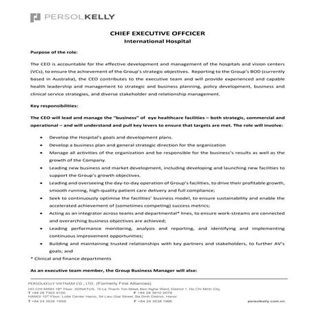 Job Description - Chief Executive Officer - Hospital | PDF