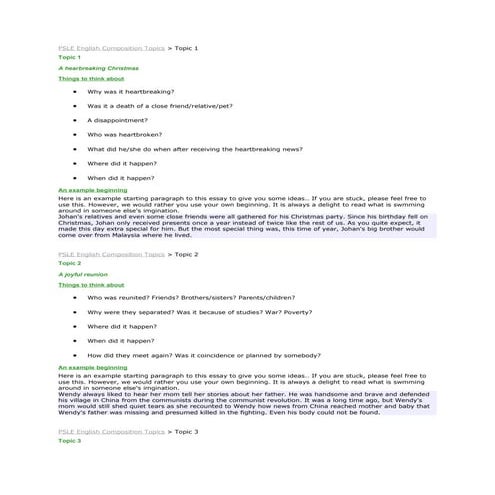 Psle english composition topics | ODT