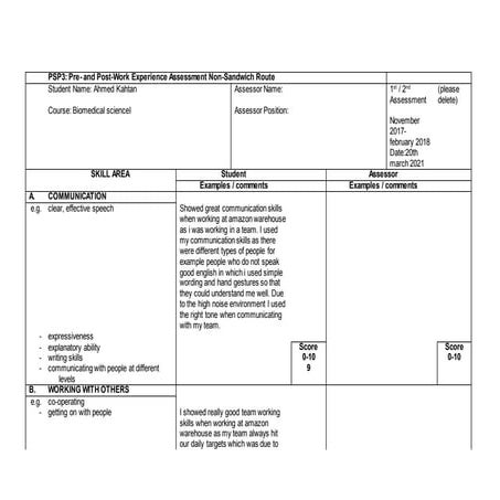 Psp3 employability assessment form (amazon warehouse) | DOCX