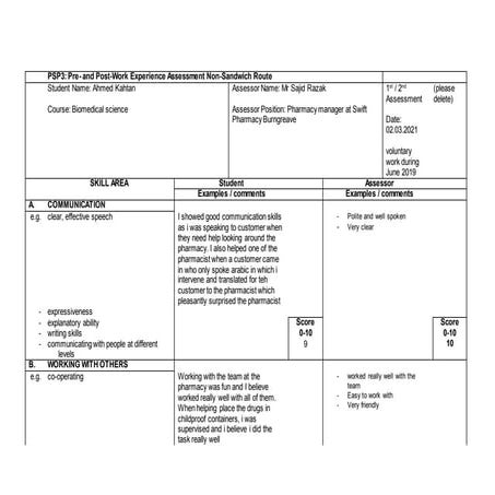 Psp3 employability assessment form (swift pharmacy burngreave) | PPT