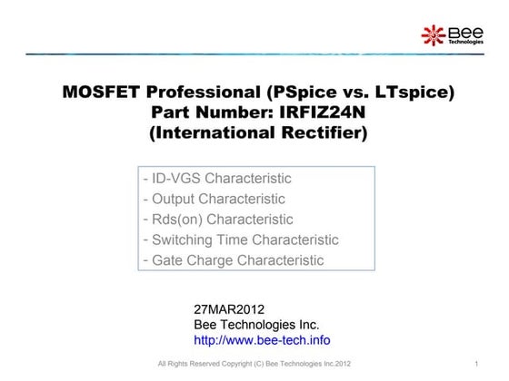 MOSFETモデルにおけるLTspiceとPSpiceの比較 | PPT | Computer Software and Applications | Computing