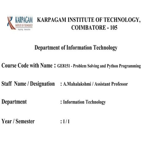 Problem Solving And Python Programming Ppt 9190