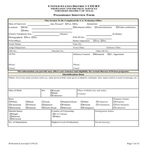 Presentence Interview Form Federal Criminal Case.pdf