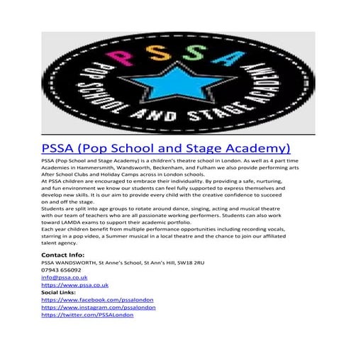 PSSA (Pop School and Stage Academy) | PDF