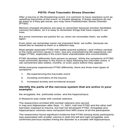 Pstd | DOC | Brain and Nervous System Disorders | Diseases and Conditions