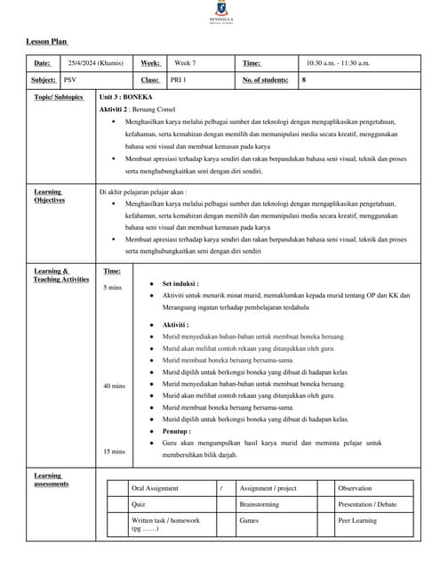 PSV PRI 1 (WEEK 8).docx pendidikan seni visual | PDF