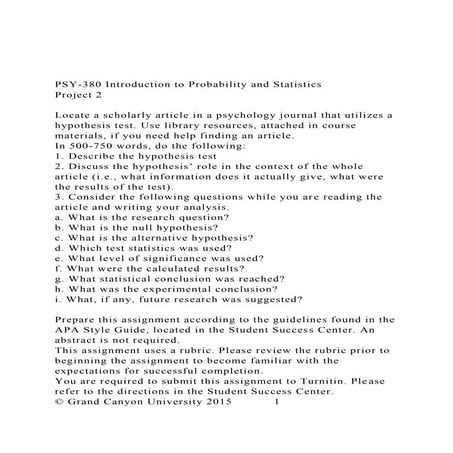 PSY-380 Introduction to Probability and StatisticsProject 2.docx