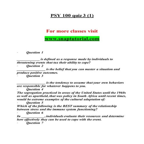 Psy 100 Success Begins / snaptutorial.com