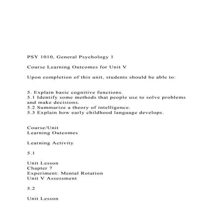PSY 1010, General Psychology 1 Course Learning Out.docx | Parenting Babies and Toddlers | Parenting
