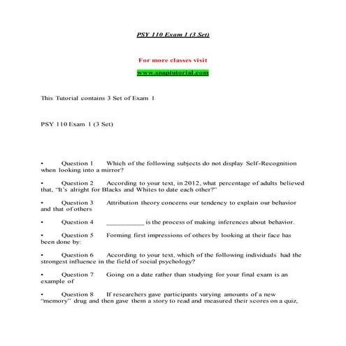 Psy 110 Success Begins / snaptutorial.com