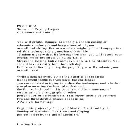 PSY 110HA Stress and Coping Project Guidelines and Rubric .docx ...