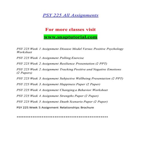 Psy 225 Enhance teaching / snaptutorial.com | Mental Health | Diseases and Conditions