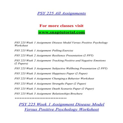 PSY 225 Education Specialist / snaptutorial.com