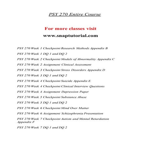 PSY 270 Enhance teaching - snaptutorial.com | PDF