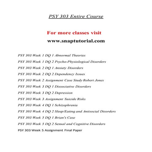 Psy 303 Enhance teaching / snaptutorial.com