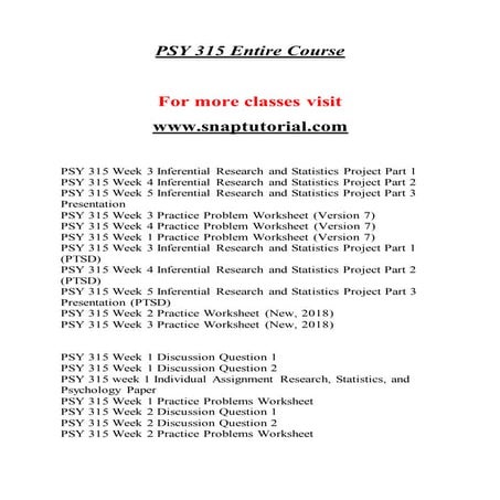 PSY 315 Effective Communication - snaptutorial.com