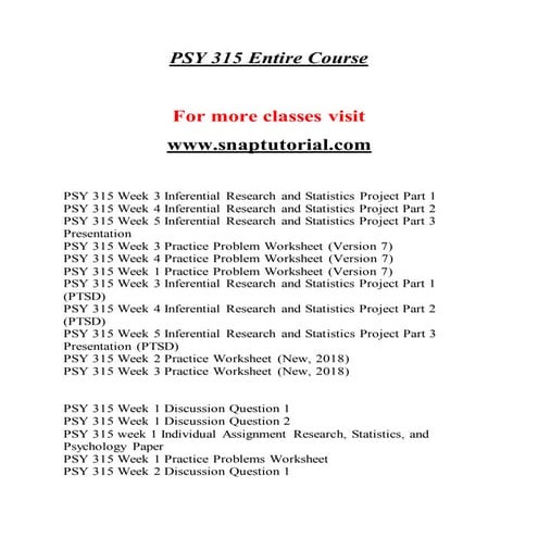 PSY 315 Education Specialist / snaptutorial.com