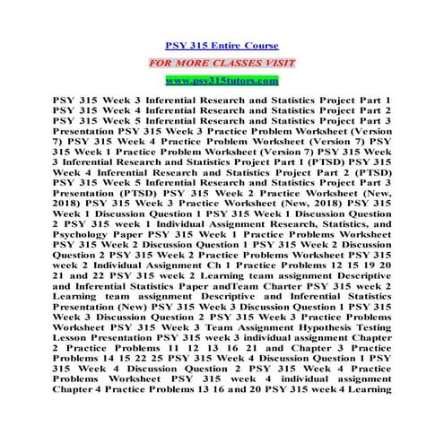 PSY 315 TUTORS Inspiring Innovation--psy315tutors.com